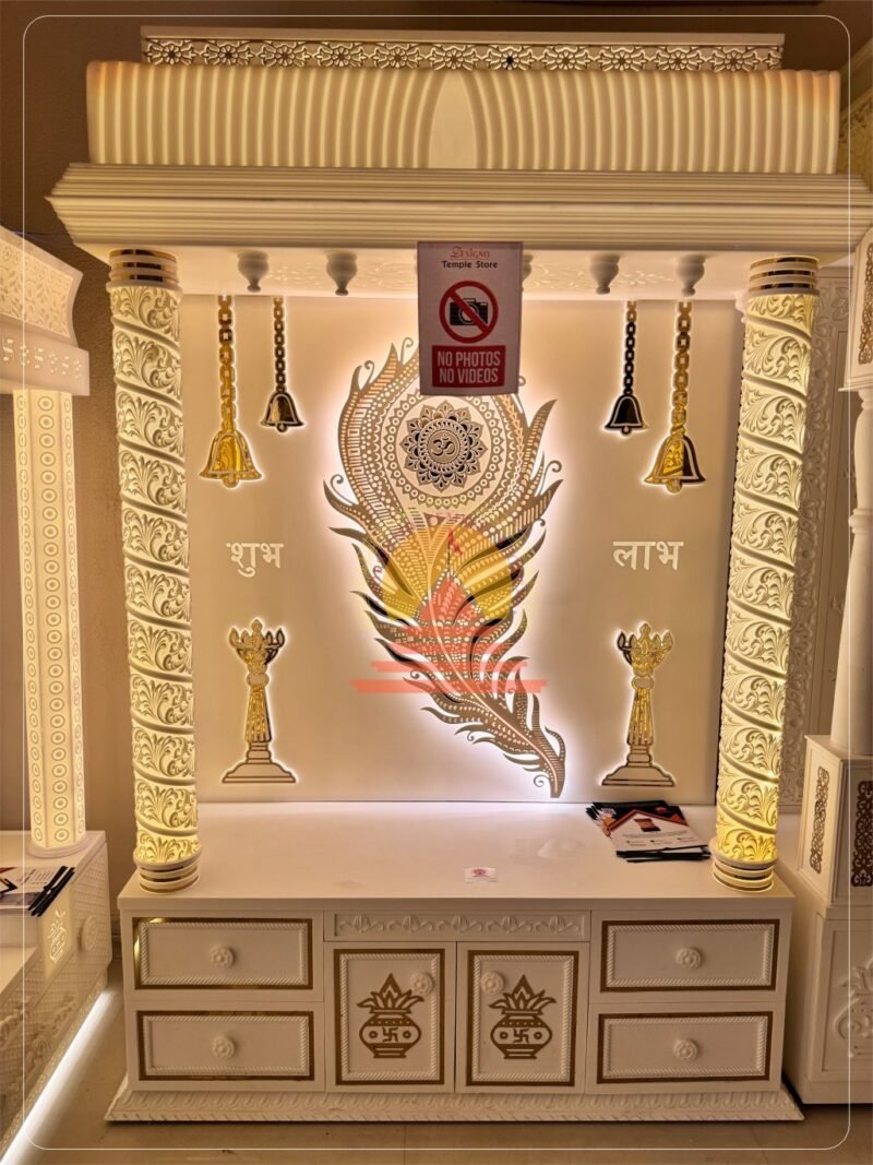 Elegant 3D Corian Pooja Temple in Ujjain, MP | Modern Mandir Designs